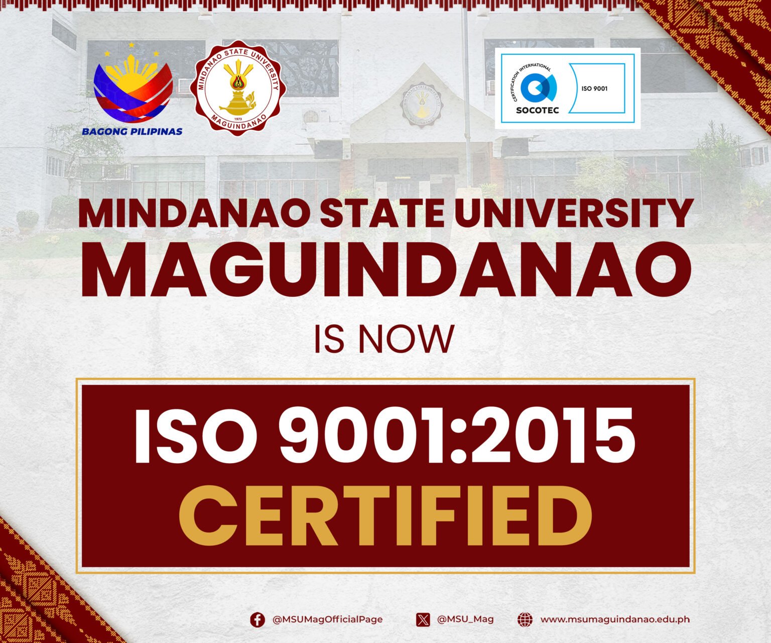Mindanao State University-Maguindanao Attains ISO 9001:2015 (Quality ...