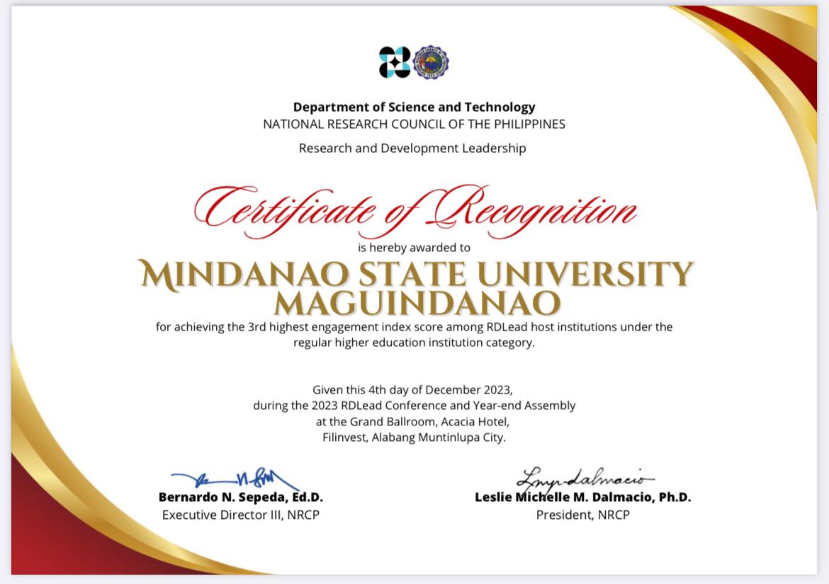 MSU-Maguindanao Earns 3rd Highest Engagement Index Score in DOST-NRCP's ...